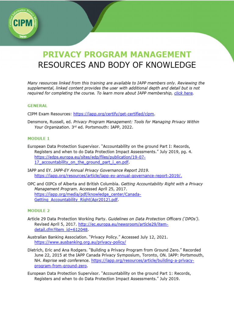 CIPM Onl ResourcesandBoKMapping | PDF | Information Security | Information Privacy