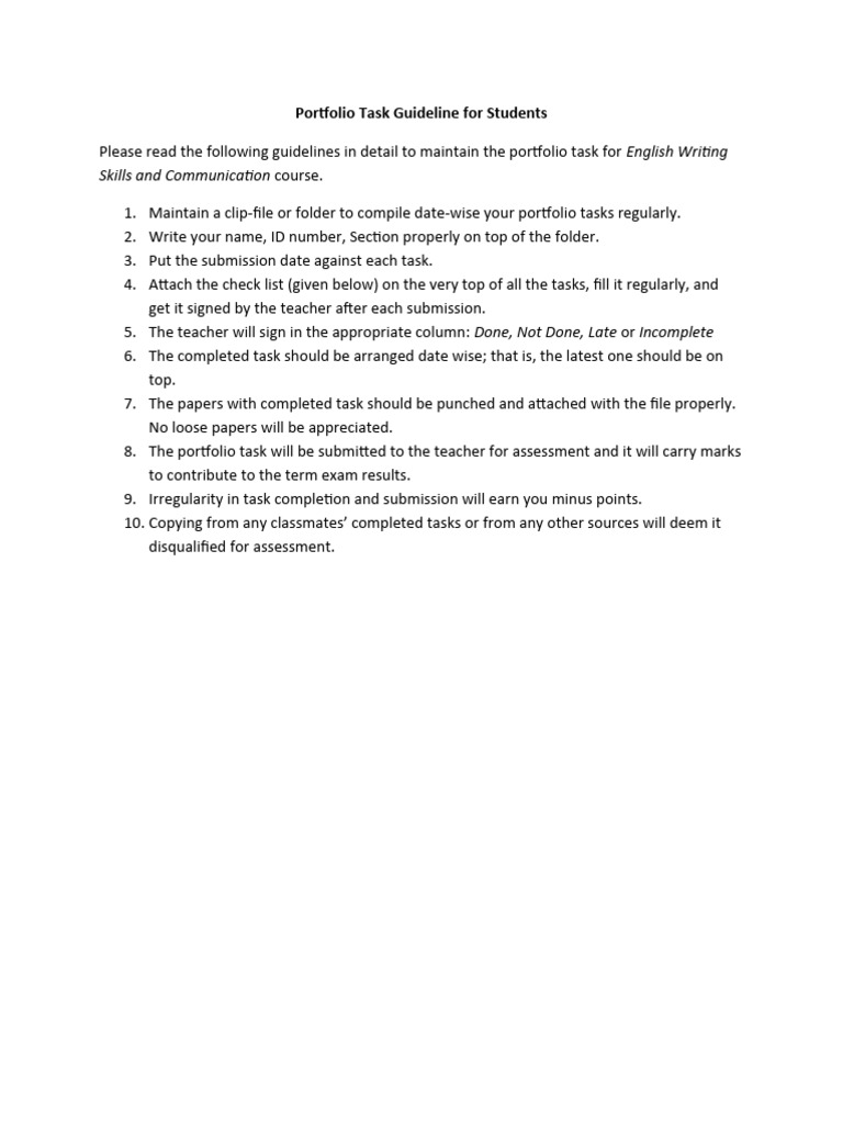 Portfolio Task Check List and Guideline Modified | PDF | Essays | Human ...
