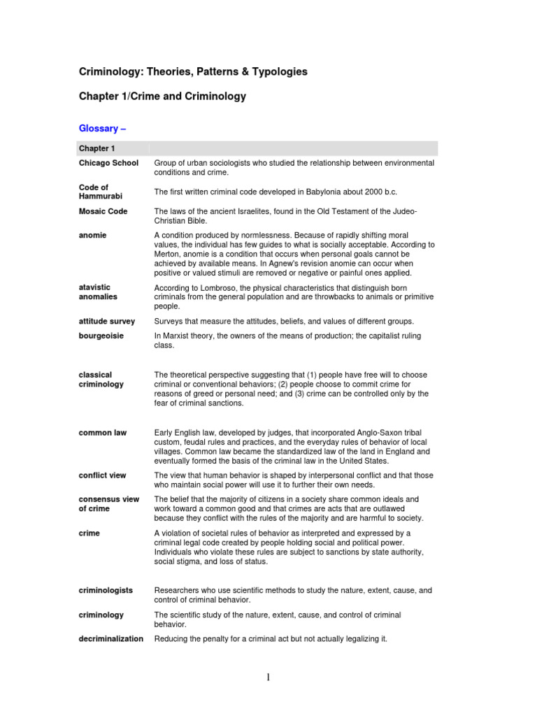 Criminology: Theories, Patterns & Typologies Chapter 1/crime and ...