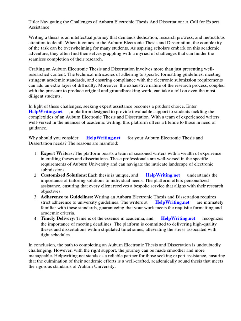 Auburn Electronic Thesis and Dissertation | PDF | Thesis | Libraries