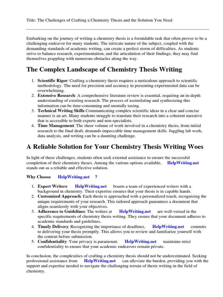 Chemistry Thesis Writing PDF | PDF | Thesis | Essays Chemistry Thesis Writing PDF | PDF | Thesis | Essays