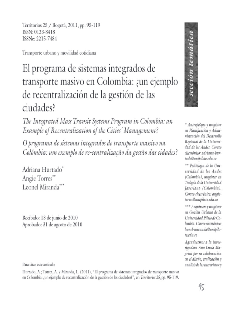 Vista de El Programa de Sistemas Integrados de Transporte Masivo en Colombia - ¿Un Ejemplo de ...