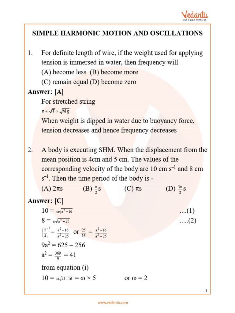 NEET SHM and Oscillations Important Questions | PDF | Oscillation | Tension (Physics)