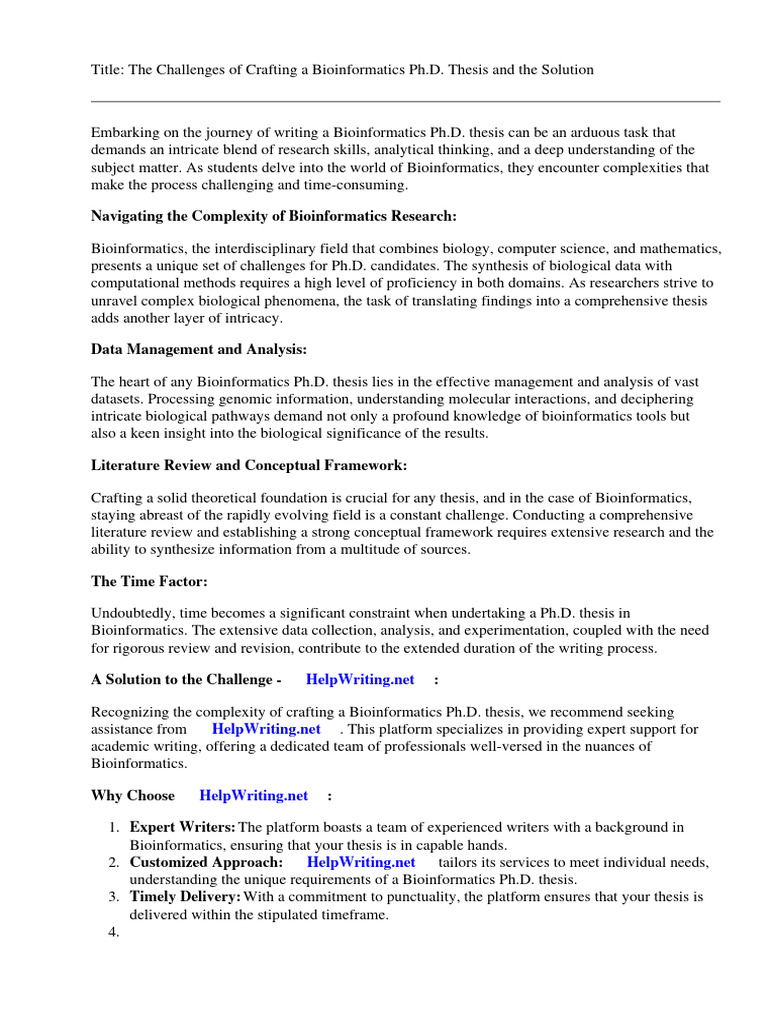 Bioinformatics PHD Thesis PDF | PDF