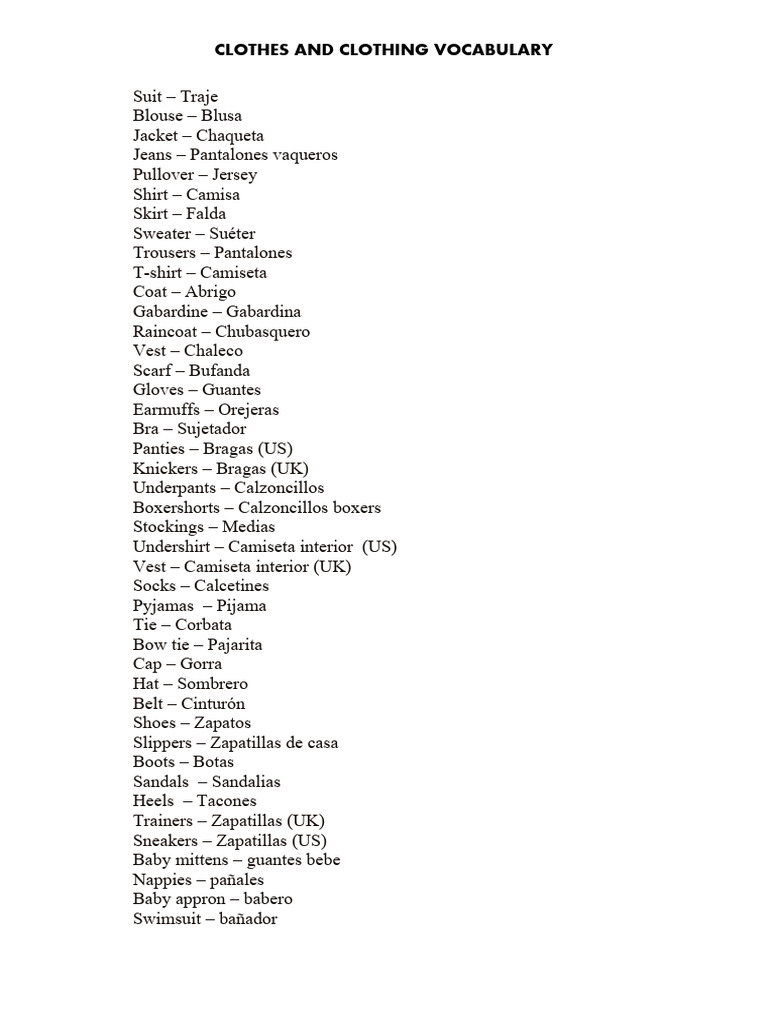 Clothes Vocabulary b1 | PDF | Clothing | Sweater