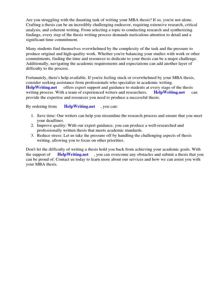 Thesis Mba Samples | PDF | Thesis | Entrepreneurship