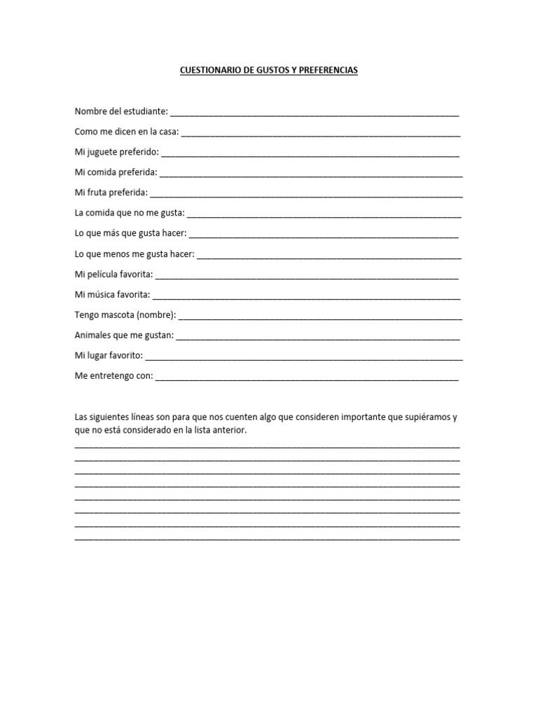 CUESTIONARIO DE GUSTOS Y PREFERENCIAS (Recuperado Automáticamente ...