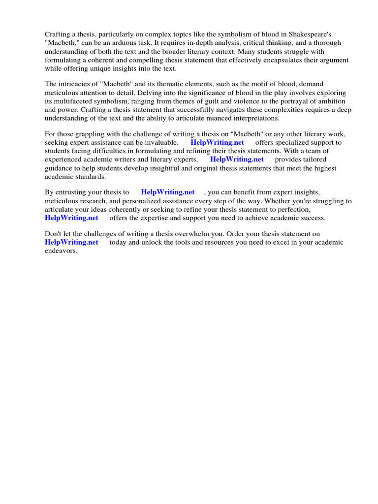 Macbeth Thesis Statement Blood | PDF | Macbeth