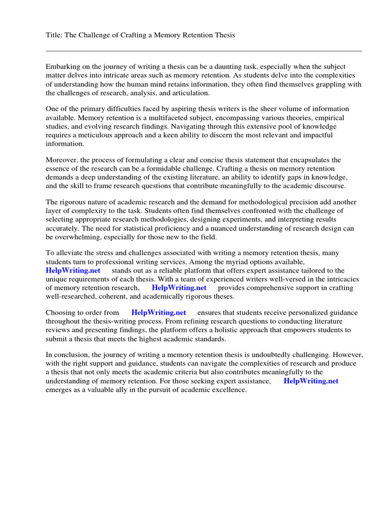 Memory Retention Thesis | PDF | Memory | Recall (Memory)