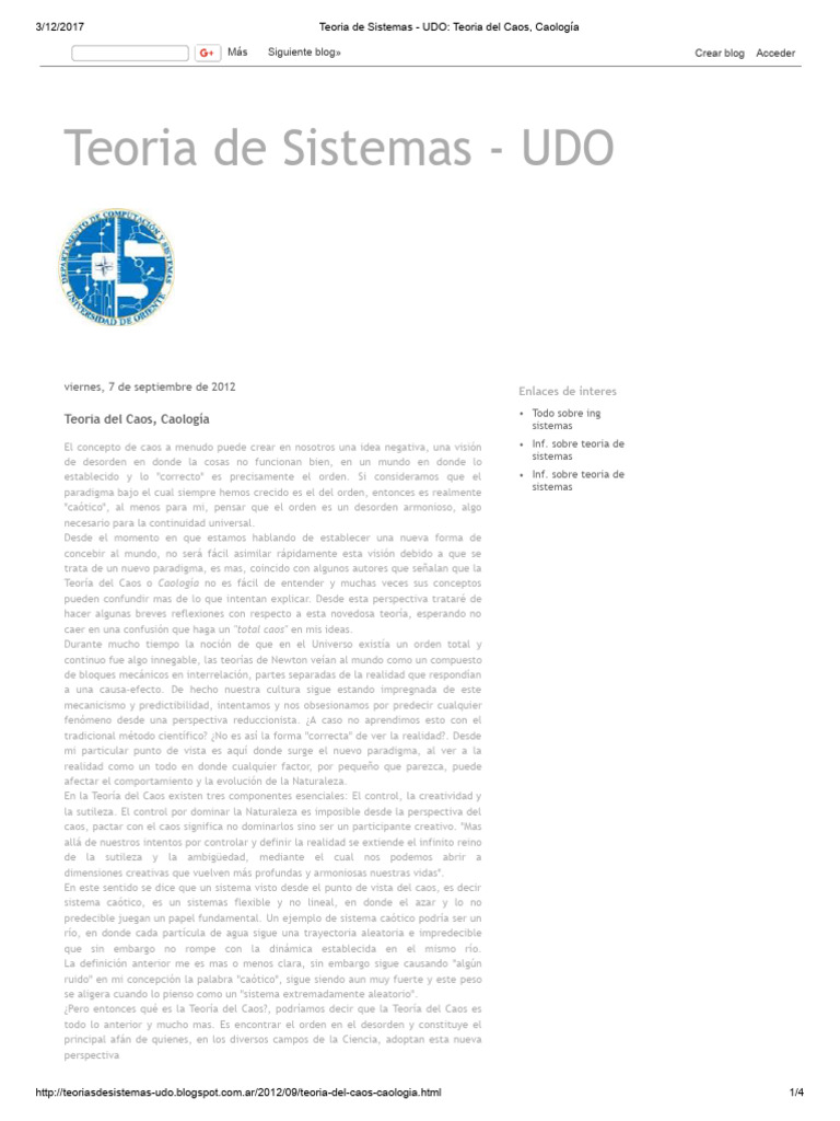 Teoria de Sistemas - UDO - Teoria Del Caos, Caología | PDF | Teoría del caos | Aleatoriedad