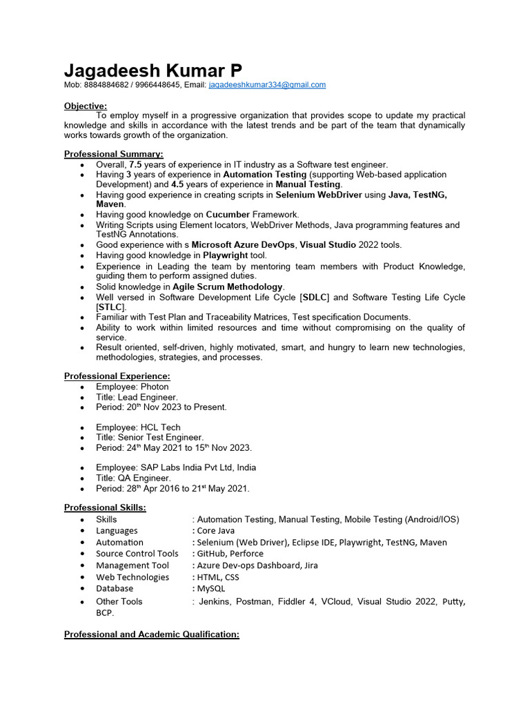 Jagadeesh Kumar - 7Y - 5M - Resume | PDF