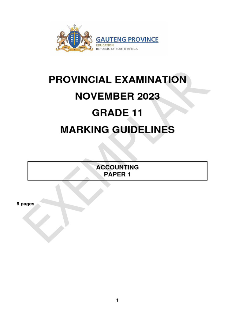 2023 Grade 11 Provincial Examination Accounting P1 (English) November ...
