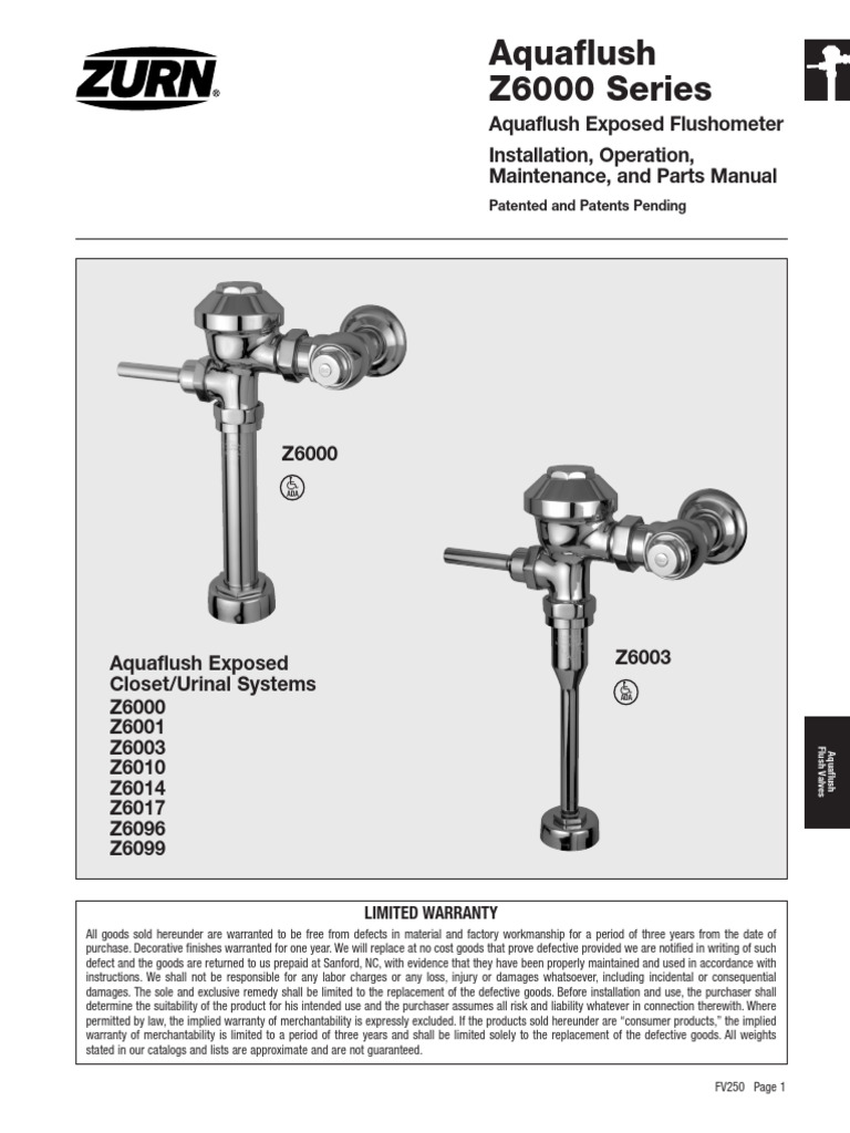 Zurn Aquaflush z6000 Manual | PDF | Valve | Pipe (Fluid Conveyance)