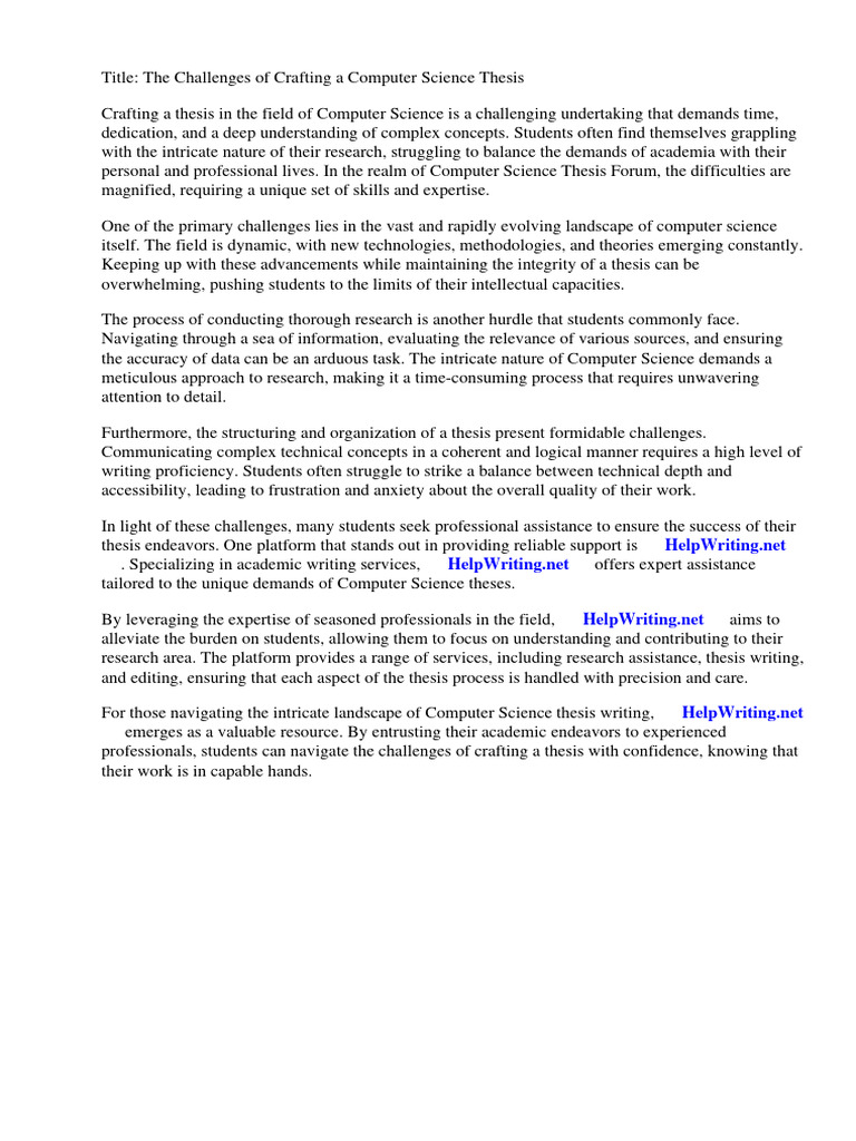 Computer Science Thesis Forum | PDF