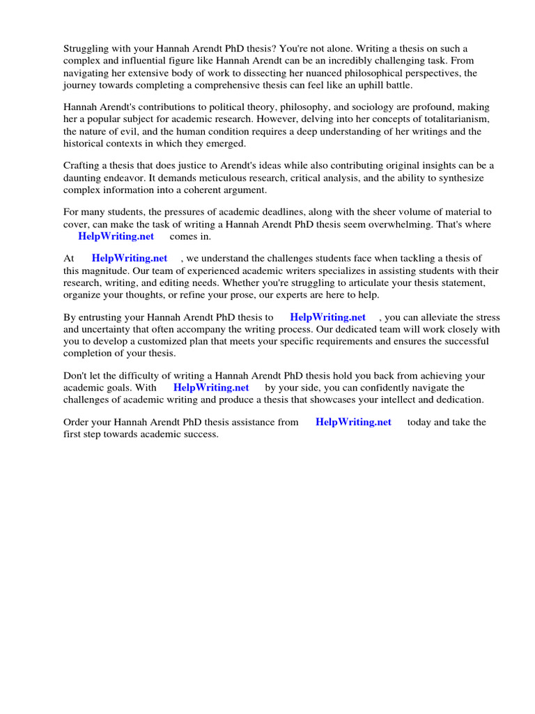 Hannah Arendt PHD Thesis | PDF | Hannah Arendt