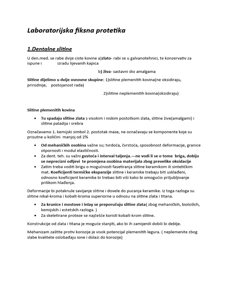 Laboratorijska Fiksna Protetika | PDF