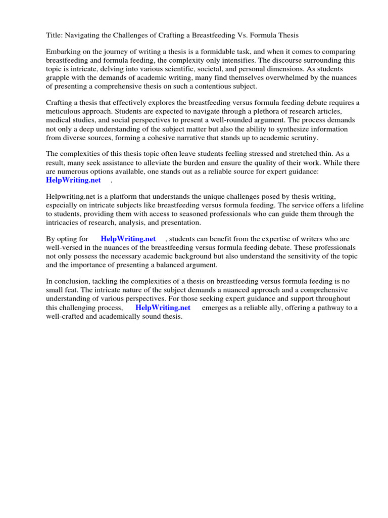 Breastfeeding Vs Formula Thesis | PDF | Self-Improvement | Science ...