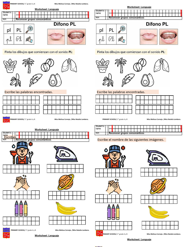 Guías Lenguaje Grupos Consonanticos BL PL | PDF