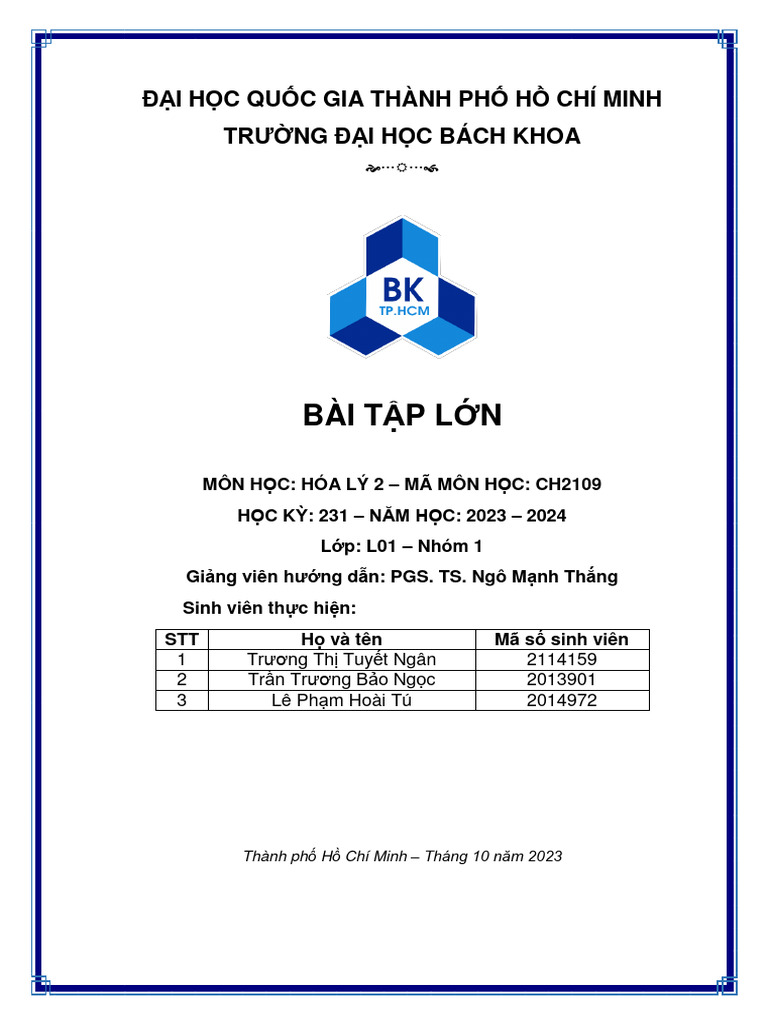 BTL-HÓA-LÝ-2 - NHÓM-1 - LO1-đã G P | PDF