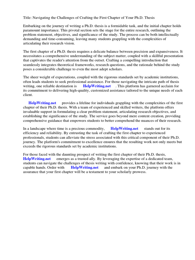How To Write First Chapter of PHD Thesis | PDF | Thesis | Methodology
