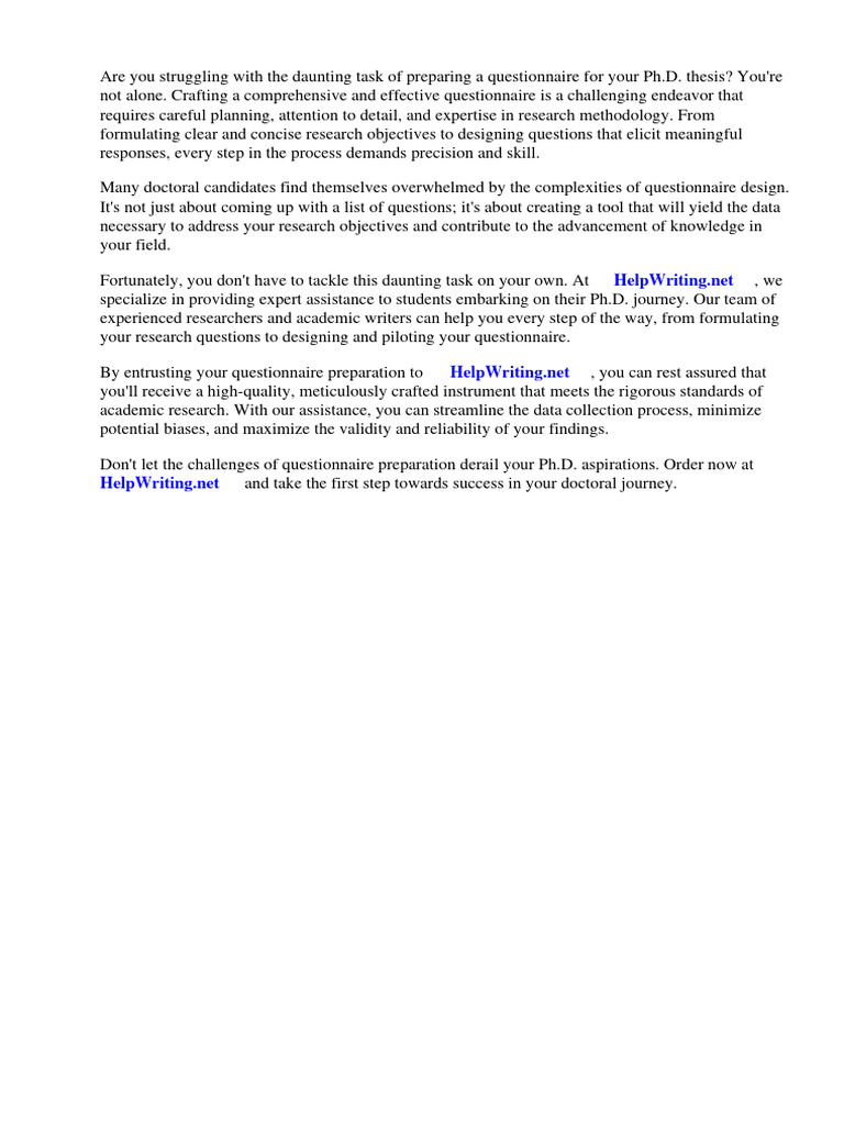 How To Prepare Questionnaire For PHD Thesis | PDF | Survey Methodology ...