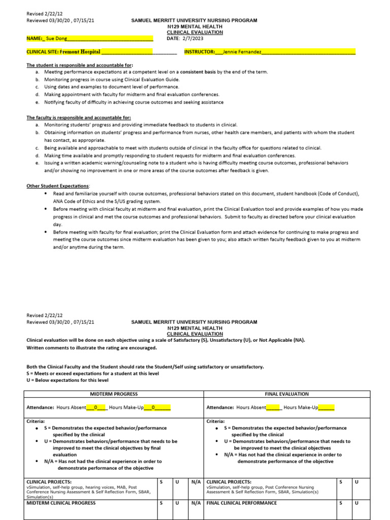 N 129 Mental Health Eval Midterm | PDF | Nursing | Psychiatry
