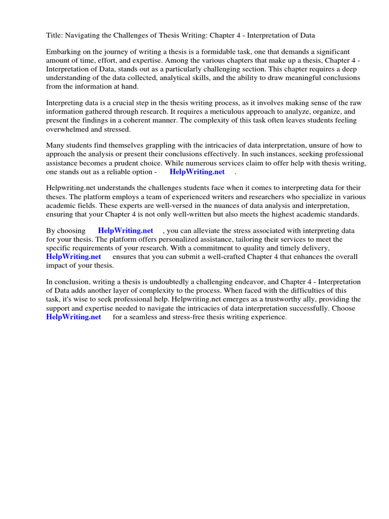 Chapter 4 Thesis Interpretation of Data | PDF