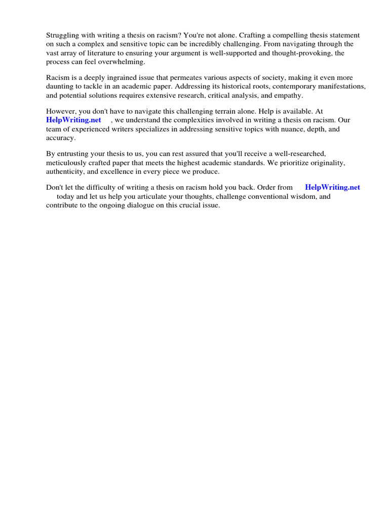 Racism Thesis Statement | PDF | Racism | Discrimination & Race Relations