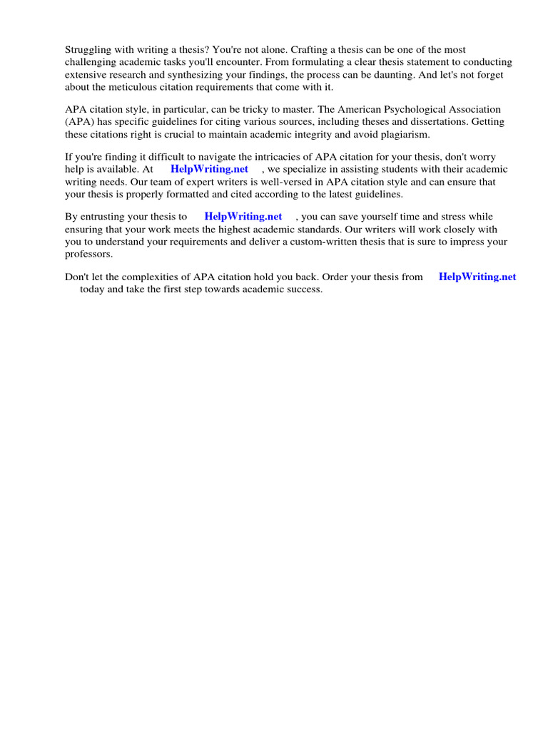How To Cite A Thesis Apa | PDF | Apa Style | Citation