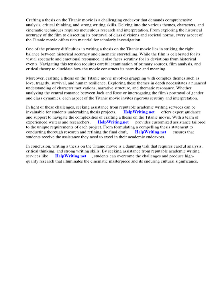 Titanic Movie Thesis Statement | PDF