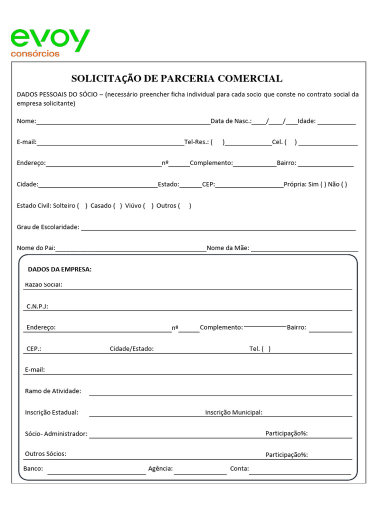 Solicitação de Parceria Evoy Consórcio | PDF