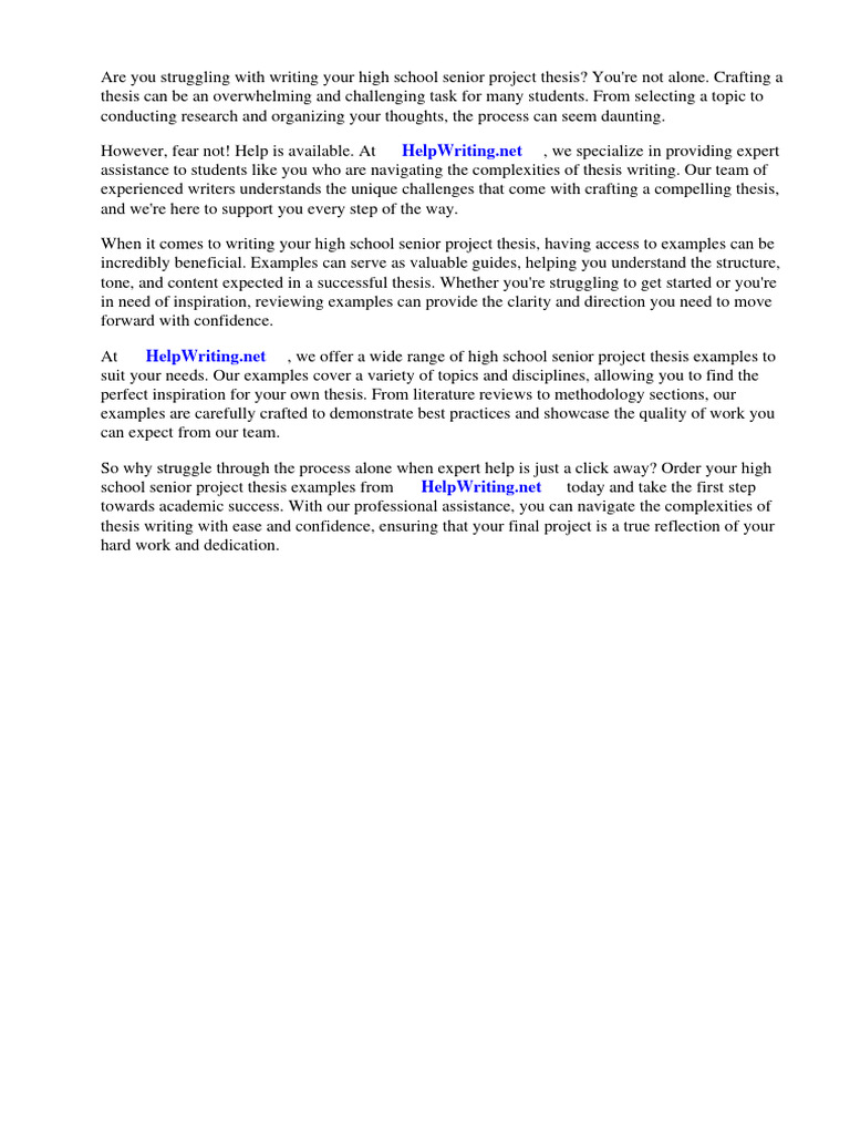 High School Senior Project Thesis Examples | PDF | Autonomy | Thesis