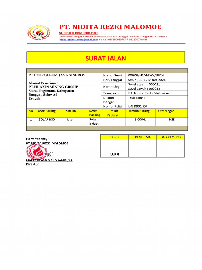 Surat Jalan NRM-1 | PDF