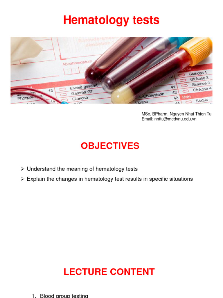 Hematology Tests - G I SV | Download Free PDF | Blood Type | Anemia
