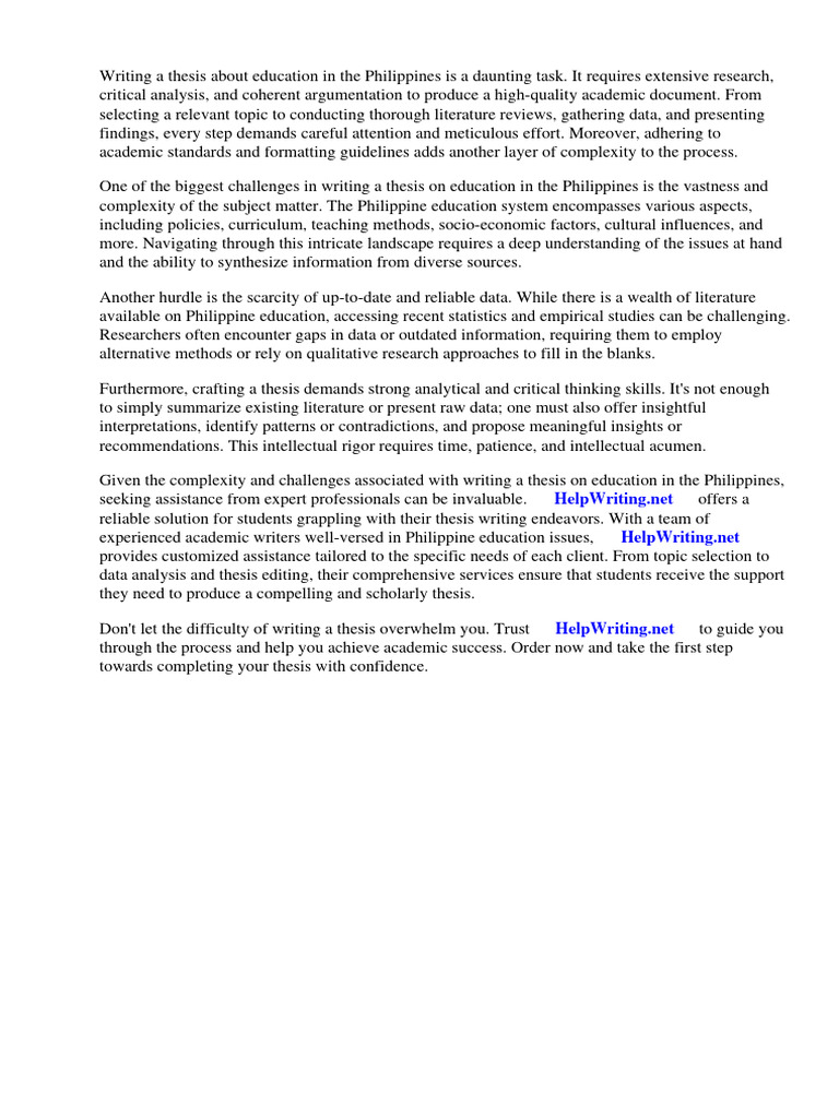 Sample Thesis About Education in The Philippines | PDF | Thesis ...