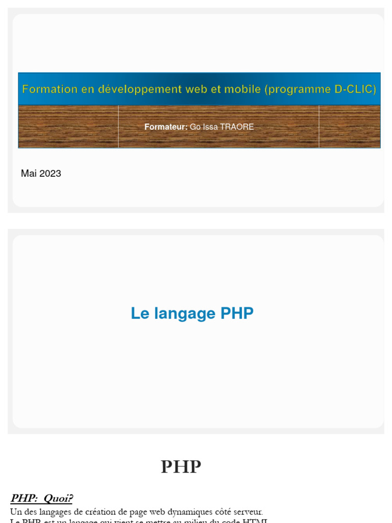 Introduction au langage PHP et bases de données | PDF | Variable (informatique) | SQL