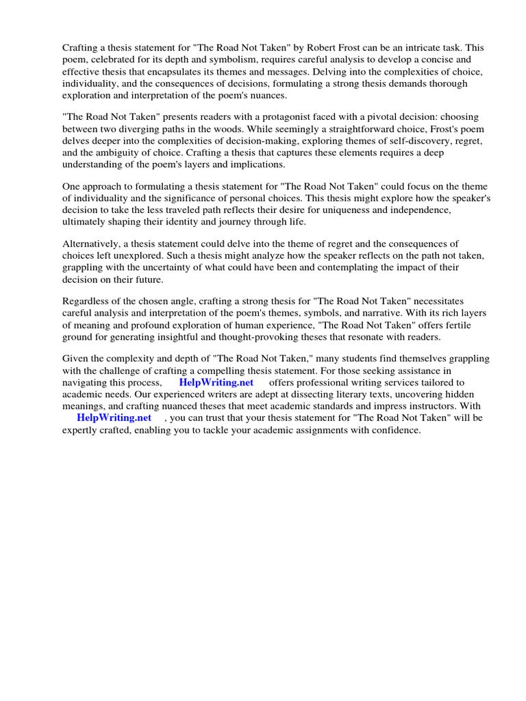 What Is A Good Thesis Statement For The Road Not Taken | PDF | Essays ...