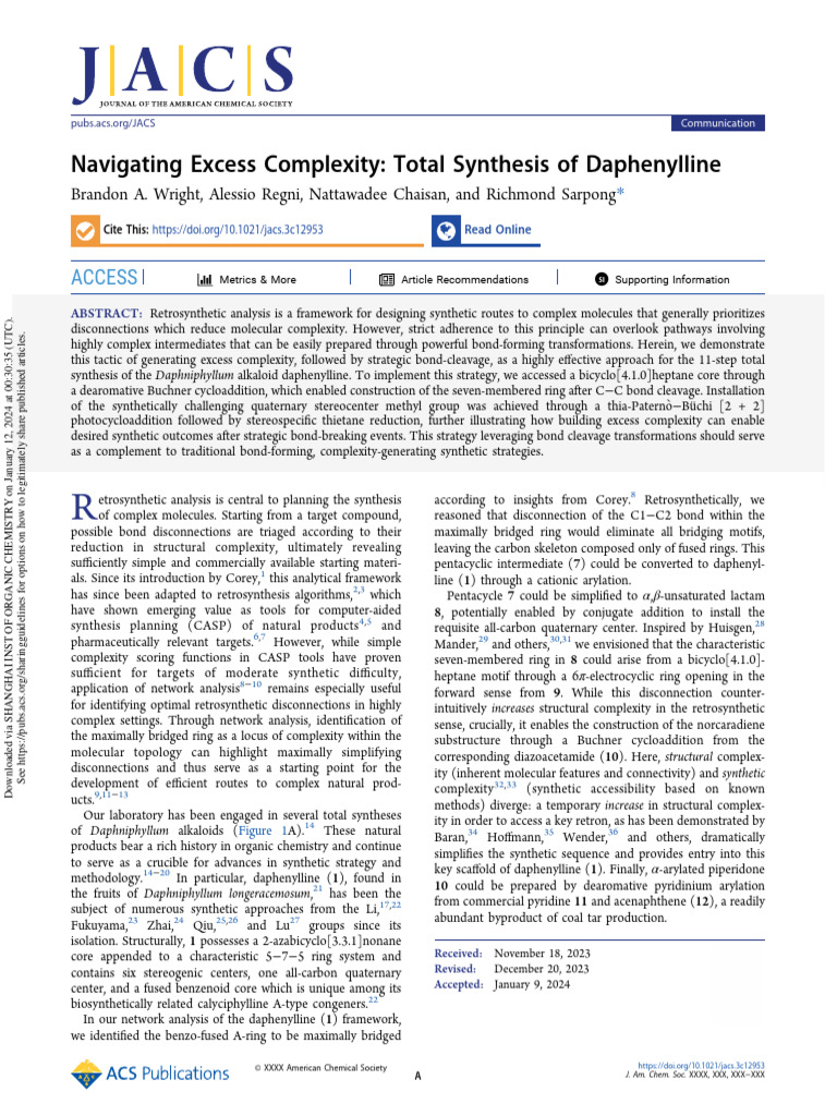 Navigating Excess Complexity Total Synthesis of Daphenylline | PDF | Chemical Reactions | Chemistry