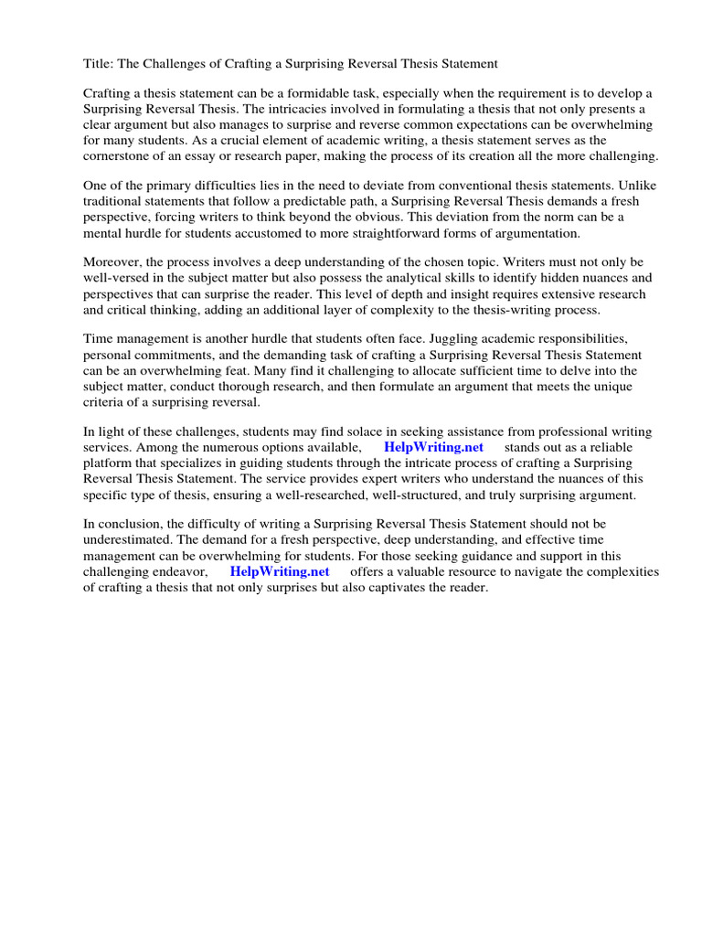 Surprising Reversal Thesis Statement | PDF