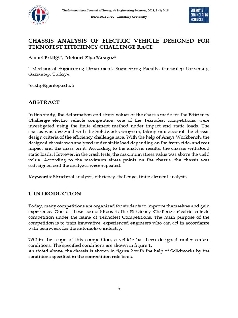 Chassis Analysis of Electric Vehicle Designed For Teknofest Efficiency ...