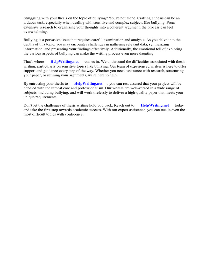 Thesis Help for Bullying Topics | PDF | Bullying | Cyberbullying