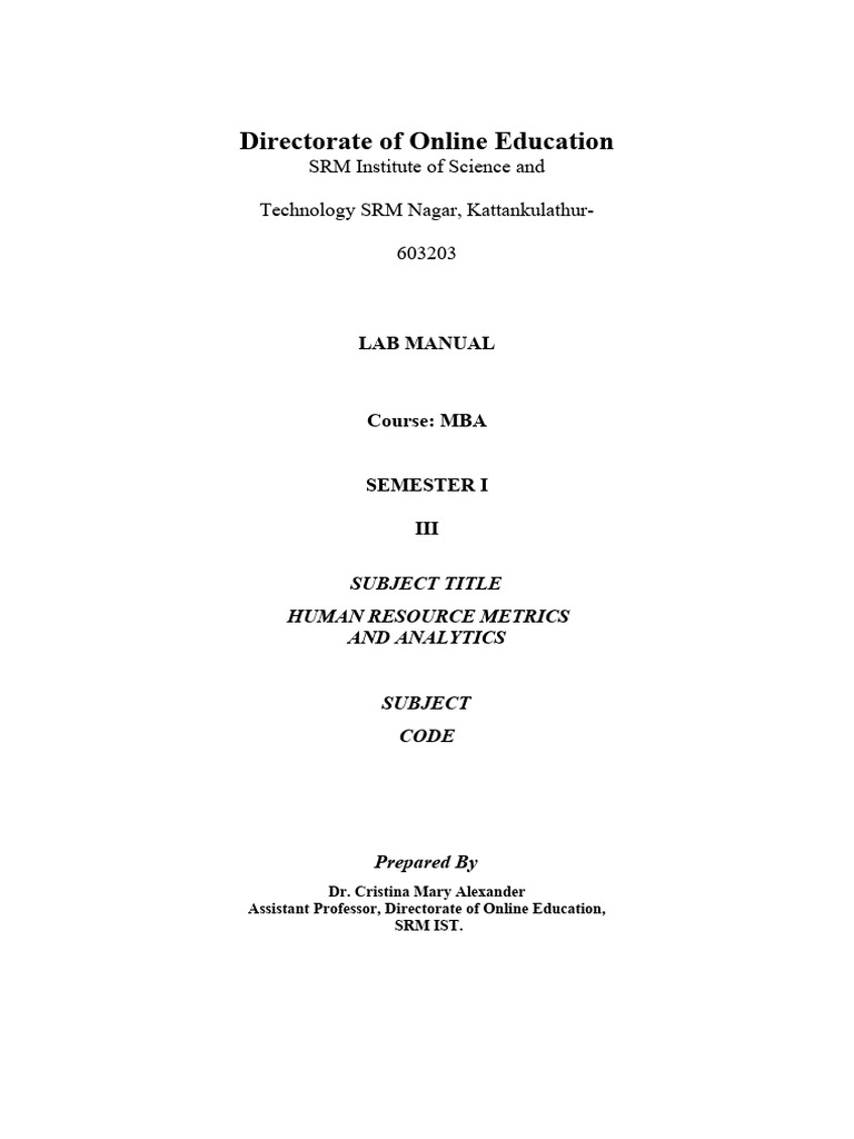 Dr Crsitina Mary Alexander Hraandm Virtual Lab Manual Pdf Microsoft Excel Regression Analysis
