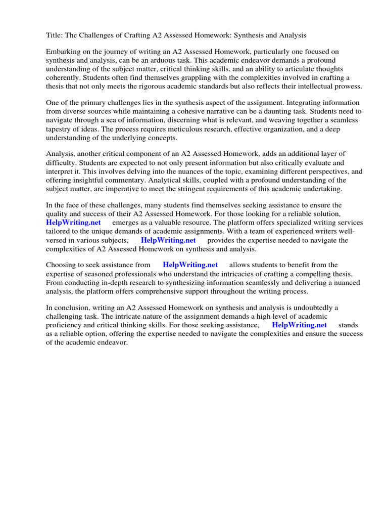 A2 Assessed Homework Synthesis and Analysis | Download Free PDF | Multiple Choice | Question