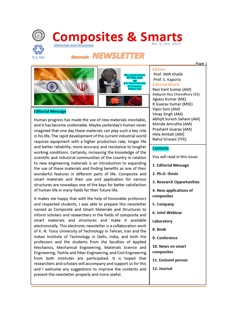 Newsletter Composite and Smart-No.1 | PDF | Composite Material | Building Engineering