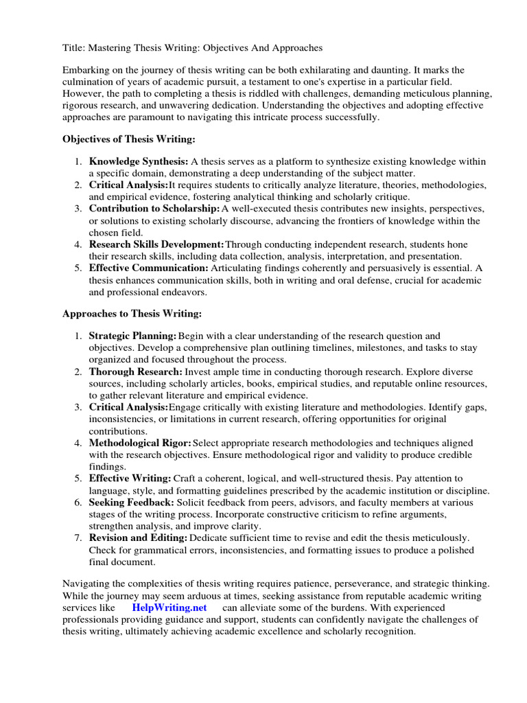 Thesis Writing Objectives and Approaches | PDF | Thesis | Methodology