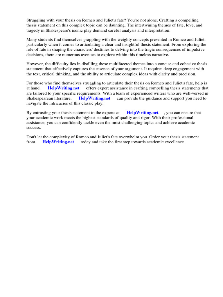 Romeo and Juliet Fate Thesis Statement | PDF | Romeo And Juliet ...