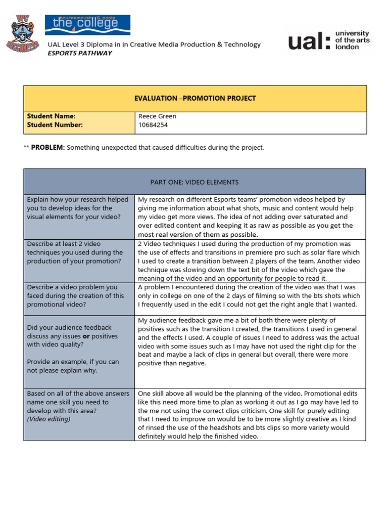 Green Reece Esports Promo Evaluation 2024 | PDF | Social Media ...