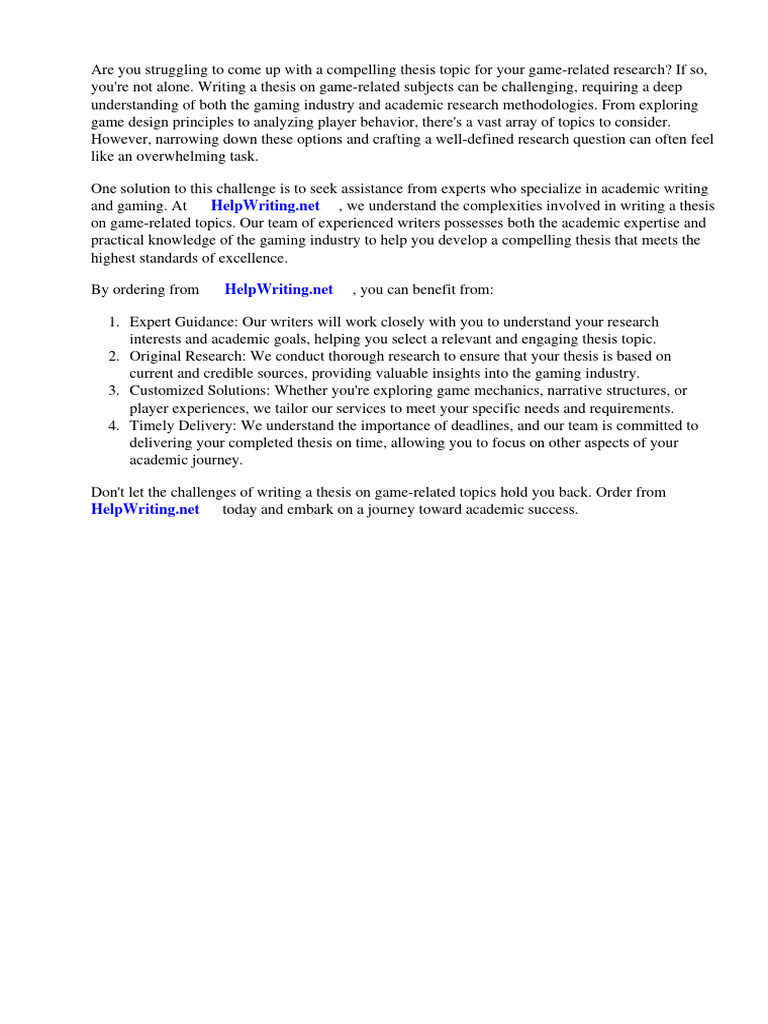 Game Thesis Ideas | PDF