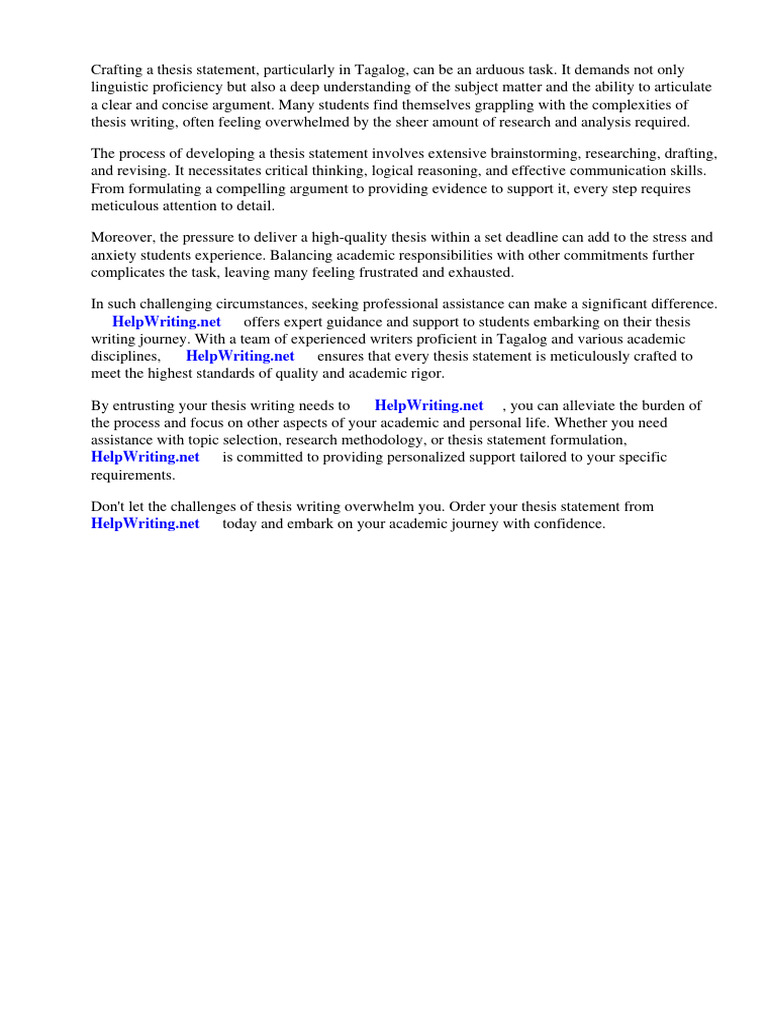 Thesis Statement Example Tagalog | PDF | Tagalog Language | Thesis
