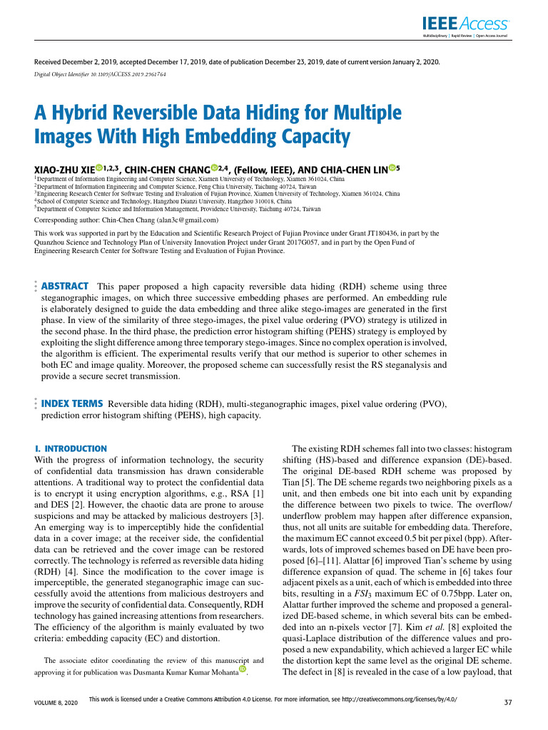 A Hybrid Reversible Data Hiding For Multiple Images With High Embedding Capacity | PDF